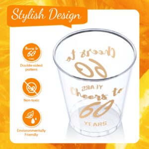 Zubebe 100 Pieces Cheers to 60 Years Shot Glasses 2 oz Disposable Cups, 60th Birthday Party Favors for Her and Him Women Men Anniversary Wedding Decorations