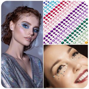 Face Gems Self Adhesive Face Rhinestones for Makeup Festival Face Jewels, Stick On Rhinestones Hair Gems, Rhinestones Stickers for Makeup, Face, Hair, Eye, Nail, Crafts (Colourful)