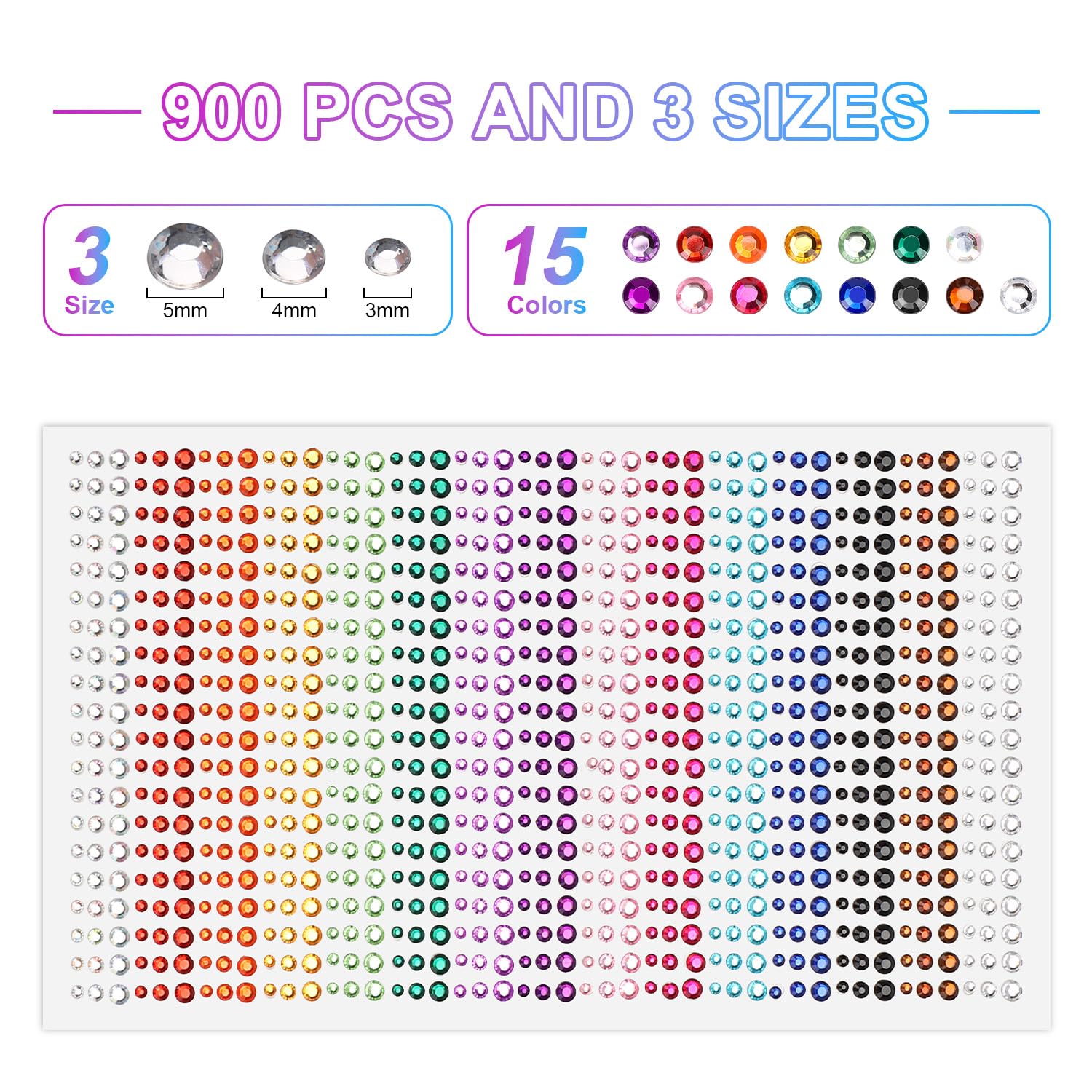 Face Gems Self Adhesive Face Rhinestones for Makeup Festival Face Jewels, Stick On Rhinestones Hair Gems, Rhinestones Stickers for Makeup, Face, Hair, Eye, Nail, Crafts (Colourful)