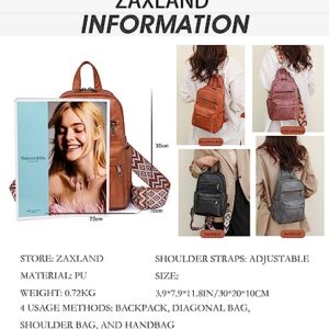 Sling Bag with 2 Guitar Strap for Women Vintage Pu Leather Chest Bag Casual Crossbody Shoulder Daypack for Hiking (grey)