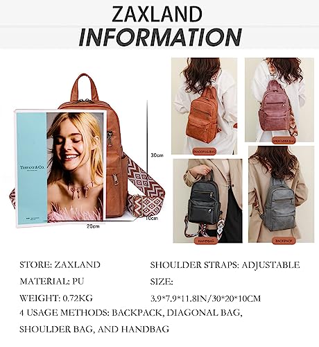 Sling Bag with 2 Guitar Strap for Women Vintage Pu Leather Chest Bag Casual Crossbody Shoulder Daypack for Hiking (grey)