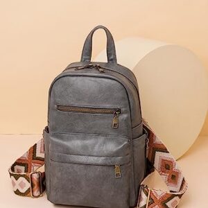 Sling Bag with 2 Guitar Strap for Women Vintage Pu Leather Chest Bag Casual Crossbody Shoulder Daypack for Hiking (grey)