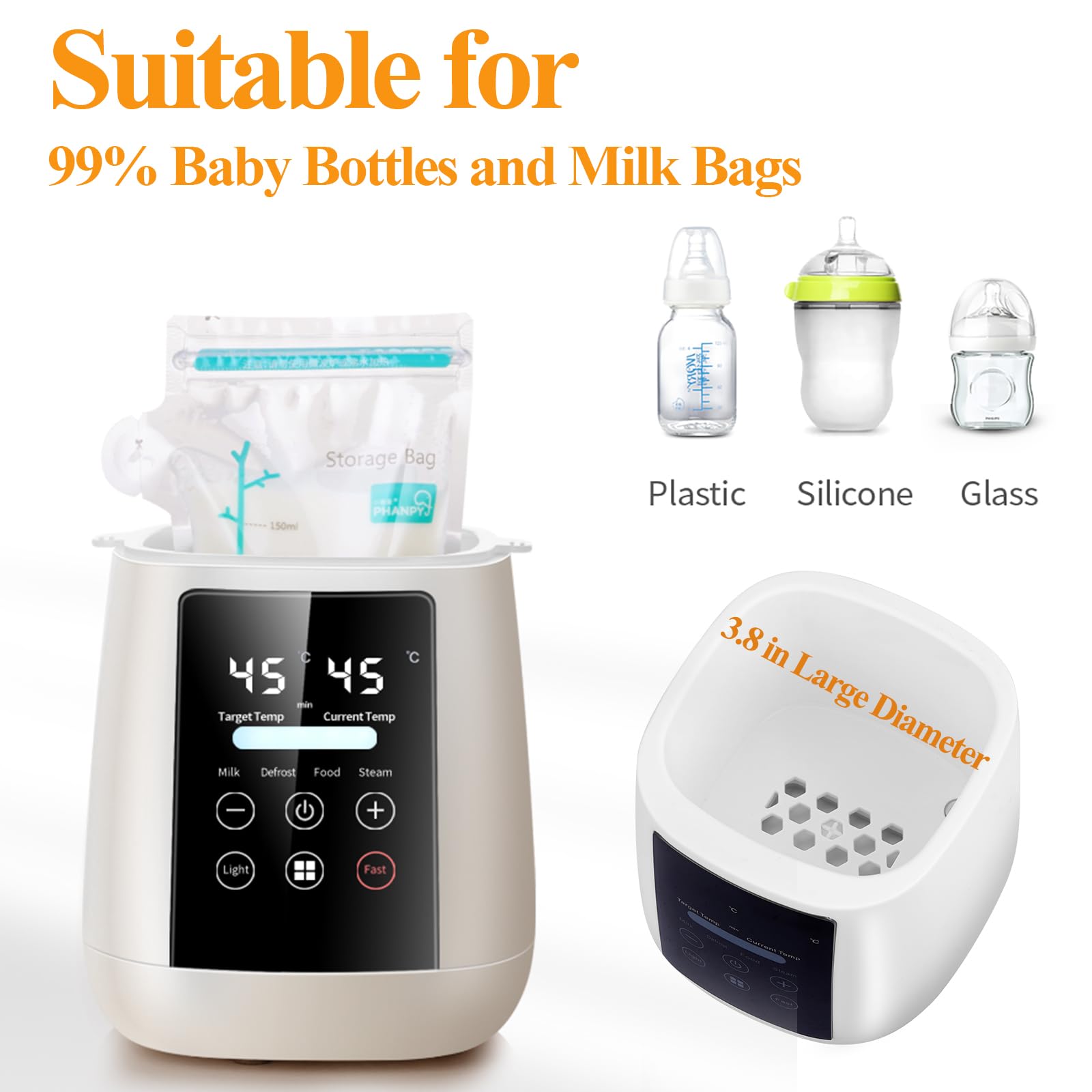 Baby Bottle Warmer, Fast Baby Milk Warmer with Accurate Temperature Control for Breastmilk or Formula, 48H Thermostat, with Defrost, Night Light, Heat Baby Food Jars Function