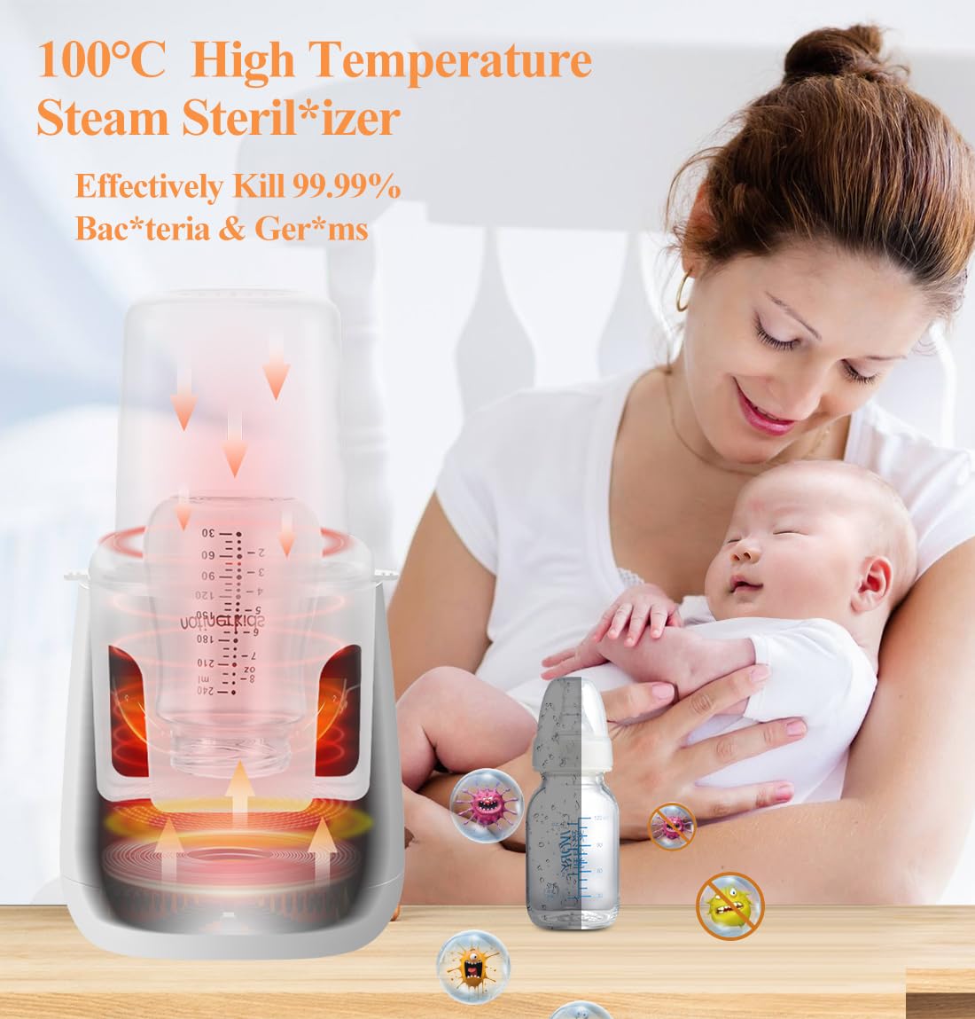 Baby Bottle Warmer, Fast Baby Milk Warmer with Accurate Temperature Control for Breastmilk or Formula, 48H Thermostat, with Defrost, Night Light, Heat Baby Food Jars Function