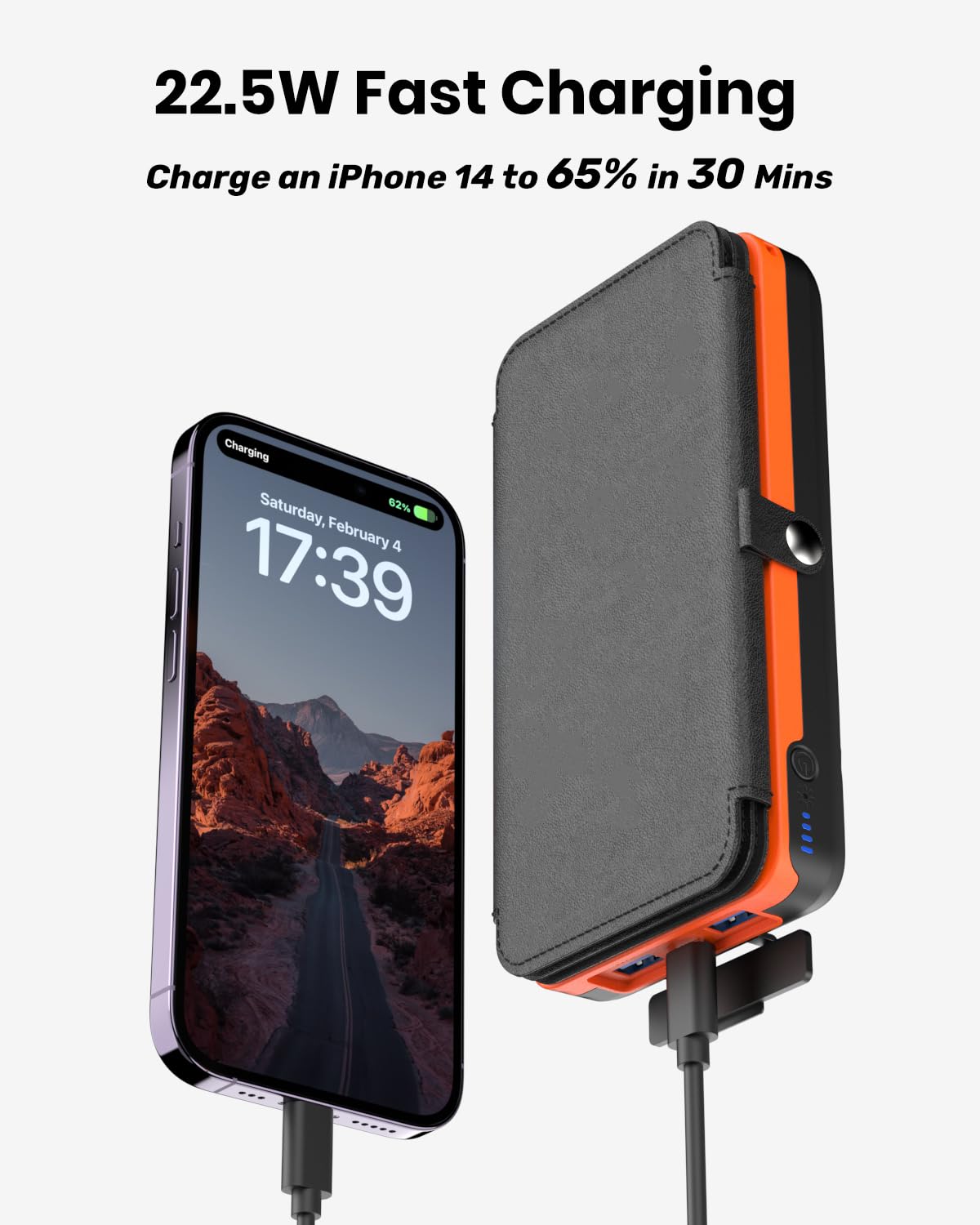 FEELLE Solar Charger 27000mAh, 22.5W Fast Charging Solar Power Bank 4 Solar Panels Portable Phone Charger PD QC 4.0 USB C External Battery Pack for iPhone Samaung iPad Outdoor