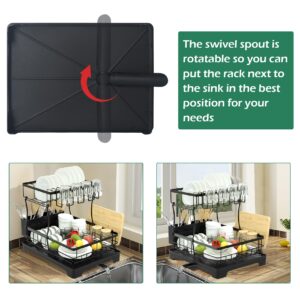 Zhithink Dish Drying Rack for Kitchen Counter, Large Dish Rack, Kitchen Drying Rack, Dishes Drying Rack, Kitchen Dish Drying Rack, Kitchen Drying Rack for Dishes, 2 Tier Dish Drainers Black