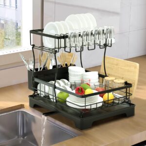 Zhithink Dish Drying Rack for Kitchen Counter, Large Dish Rack, Kitchen Drying Rack, Dishes Drying Rack, Kitchen Dish Drying Rack, Kitchen Drying Rack for Dishes, 2 Tier Dish Drainers Black