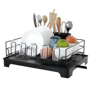 dish drying rack, space-saving dish rack, single layer cup holder dish racks for kitchen counter, drying rack for kitchen sink, collection dish drainer board utensil holder kitchen dish drying rack