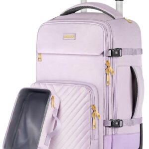 DEEGO Rolling Backpack for Women, 17.3 inch Travel Backpack with Wheels for Adult, Large Wheeled Backpack with Toiletry Bag, College Roller Travel Backpack Carry on Luggage for Work Business, Purple