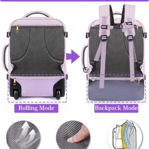 DEEGO Rolling Backpack for Women, 17.3 inch Travel Backpack with Wheels for Adult, Large Wheeled Backpack with Toiletry Bag, College Roller Travel Backpack Carry on Luggage for Work Business, Purple