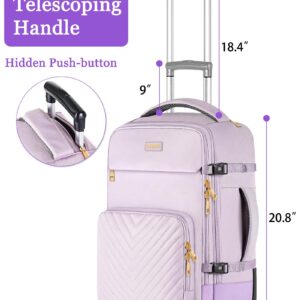 DEEGO Rolling Backpack for Women, 17.3 inch Travel Backpack with Wheels for Adult, Large Wheeled Backpack with Toiletry Bag, College Roller Travel Backpack Carry on Luggage for Work Business, Purple