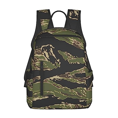 Lightweight Compatible with Army Military Camouflage Vietnam Tiger Stripe Camo Backpack College Travel Daypack for Men Women, Anti Theft Middle Backpack Large Capacity for Picnic Hiking