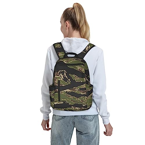 Lightweight Compatible with Army Military Camouflage Vietnam Tiger Stripe Camo Backpack College Travel Daypack for Men Women, Anti Theft Middle Backpack Large Capacity for Picnic Hiking