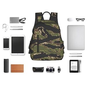 Lightweight Compatible with Army Military Camouflage Vietnam Tiger Stripe Camo Backpack College Travel Daypack for Men Women, Anti Theft Middle Backpack Large Capacity for Picnic Hiking