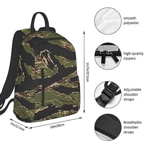 Lightweight Compatible with Army Military Camouflage Vietnam Tiger Stripe Camo Backpack College Travel Daypack for Men Women, Anti Theft Middle Backpack Large Capacity for Picnic Hiking