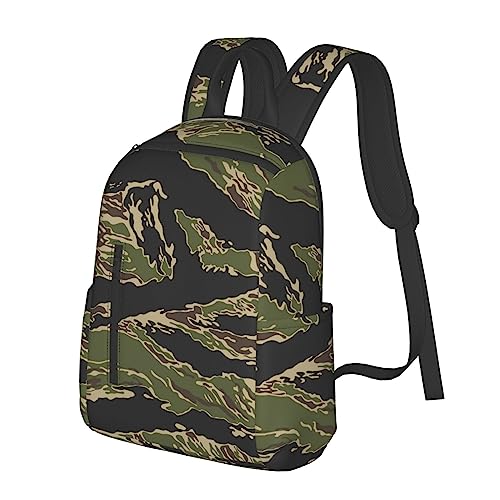 Lightweight Compatible with Army Military Camouflage Vietnam Tiger Stripe Camo Backpack College Travel Daypack for Men Women, Anti Theft Middle Backpack Large Capacity for Picnic Hiking