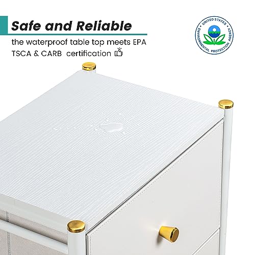 FLYJOE 2 Drawer Nightstands for Bedroom - Small Bedside Dresser with PU Leather Front Bins- Stylish End Table and Night Stand Furniture - Perfect for Closet, Bedroom, White