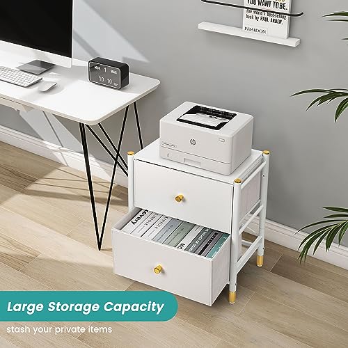 FLYJOE 2 Drawer Nightstands for Bedroom - Small Bedside Dresser with PU Leather Front Bins- Stylish End Table and Night Stand Furniture - Perfect for Closet, Bedroom, White