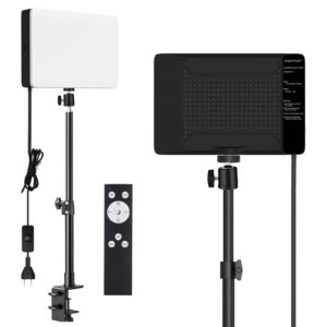 LED Desk Bi-Color Video Light Key Light Studio Streaming Lights Panel Light with Desk Clamp C-Clamp Stand 3800K-6500K Dimmable Wireless Remote Studio Photography Lighting for Gaming Zoom Video