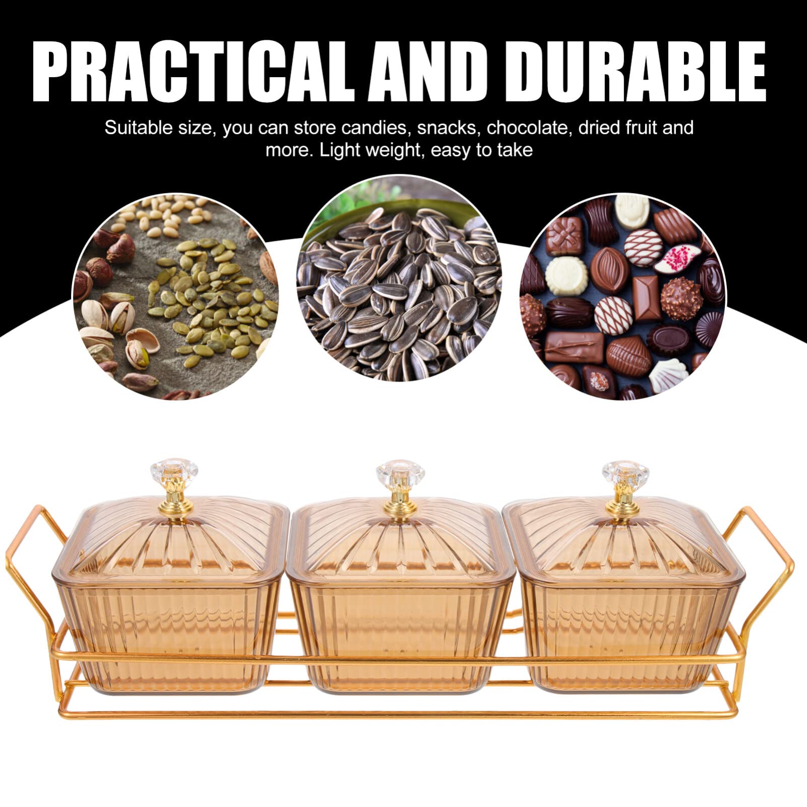 Cabilock Dry Fruit Tray with Lid Divided Snacks Dish Serving Plate Appetizer Plate with Tray Party Nuts Plate Food Storage Box Containers (3-Grid)