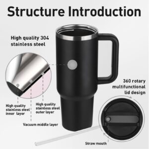 SCORATE 40 oz Tumbler with Handle, Insulated Tumbler with Lid and Straw, Reusable Stainless Steel Vacuum Insulated Water Bottle Travel Coffee Mug Cup Maintains Cold Ice and Heat for Hours (Black)