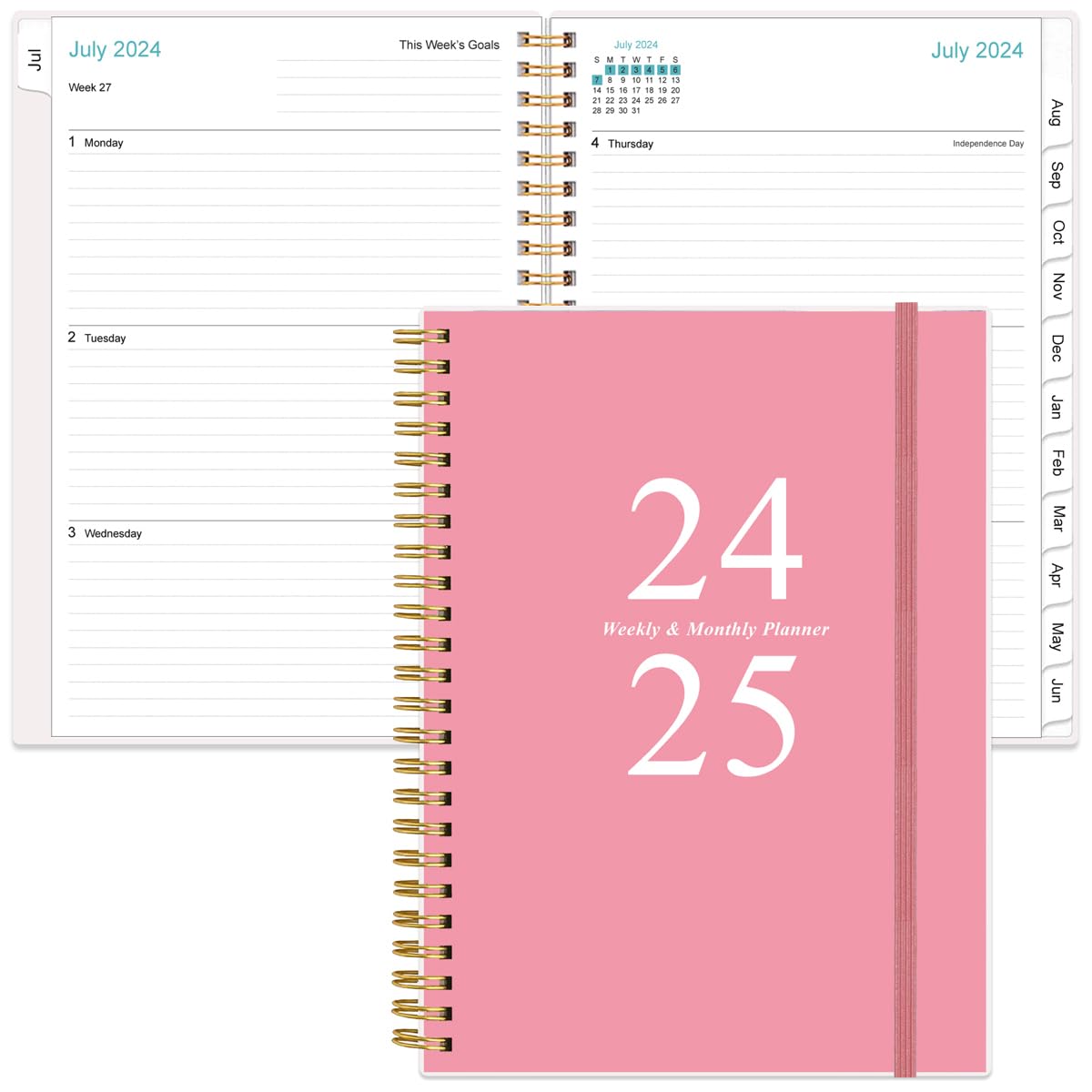 2024-2025 Planner - Weekly & Monthly Planner Spiral Bound, Planner 2024-2025 from July 2024 - June 2025 with Monthly Tabs, Inner Pocke, 6.4" x 8.5", Pink