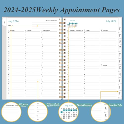 2024-2025 Appointment Book & Planner - A5 2024-25 Daily Hourly Planner from July 2024 - June 2025, Weekly Appointment Book with 30-Minute Interval, Medium 6.4" x 8.5", Dark Blue