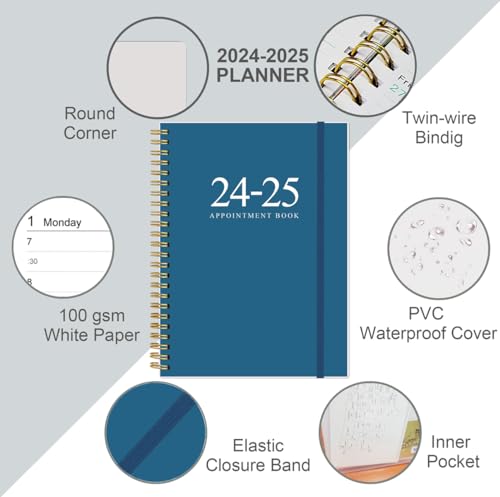 2024-2025 Appointment Book & Planner - A5 2024-25 Daily Hourly Planner from July 2024 - June 2025, Weekly Appointment Book with 30-Minute Interval, Medium 6.4" x 8.5", Dark Blue