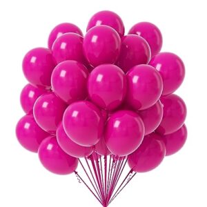 fotiomrg hot pink balloons 12 inch, 70 pack hot pink latex party balloons helium quality for birthday baby bridal shower bachelorette party decorations (with hot pink ribbon)