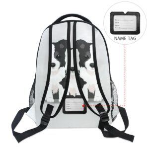 Pfrewn 17 Inch Kids Dog Grey Backpacks for Girls Boys Border Collie Puppy Travel School Backpack for Students School Teens