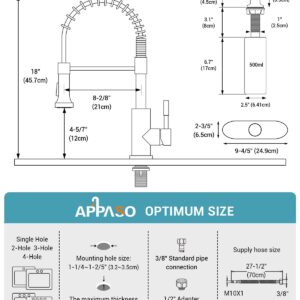 APPASO Black Kitchen Faucet with Soap Dispenser and Pull Down Sprayer, SUS304 Stainless Steel Commercial Single-Handle Spring Faucet for Kitchen Sink, Matte Black