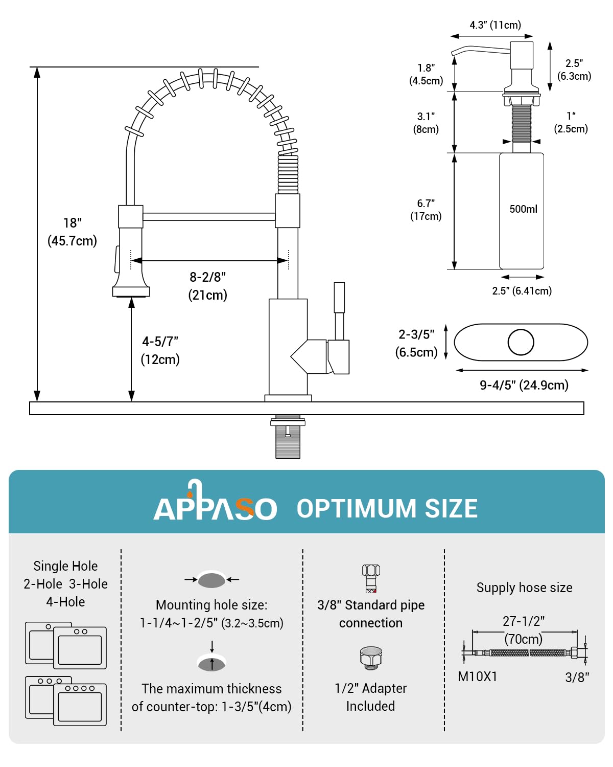 APPASO Black Kitchen Faucet with Soap Dispenser and Pull Down Sprayer, SUS304 Stainless Steel Commercial Single-Handle Spring Faucet for Kitchen Sink, Matte Black