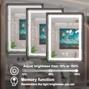 JSneijder LED Bathroom Mirror, 24x32 Inch Black Frame Lighted Bathroom Mirror with Lights, Wall Mounted,Anti-Fog,Stepless Dimmable,CRI90+,Touch Button,Shatterproof(Horizontal/Vertical)