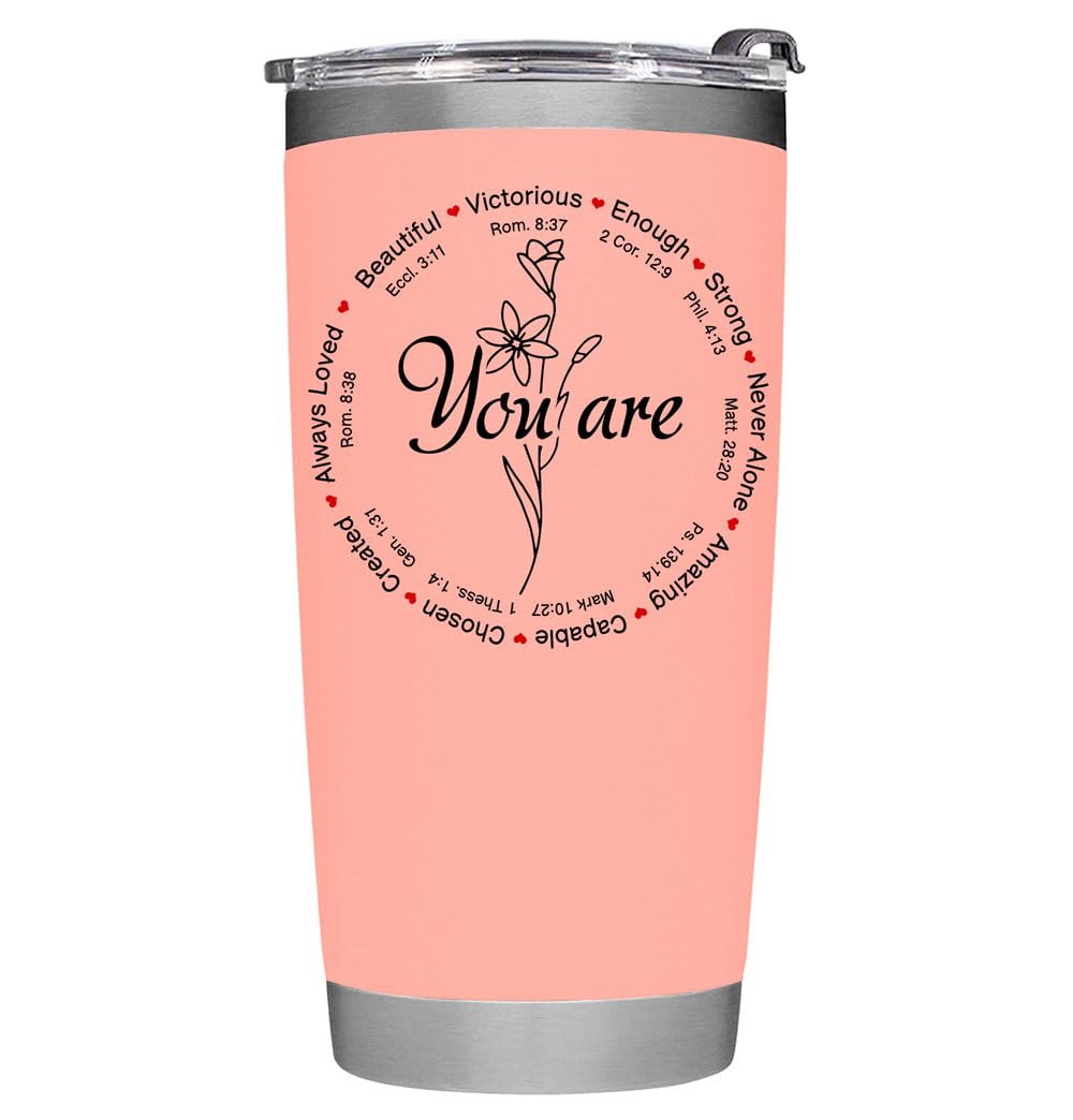 SOULVIBE Christian Gifts for Women - Religious Gifts for Women Faith - Mothers Day Gifts - Christmas Gifts for Women, Mom, Grandma, Sister, Auntie - You Are Beautiful - 20Oz Tumbler, Pink