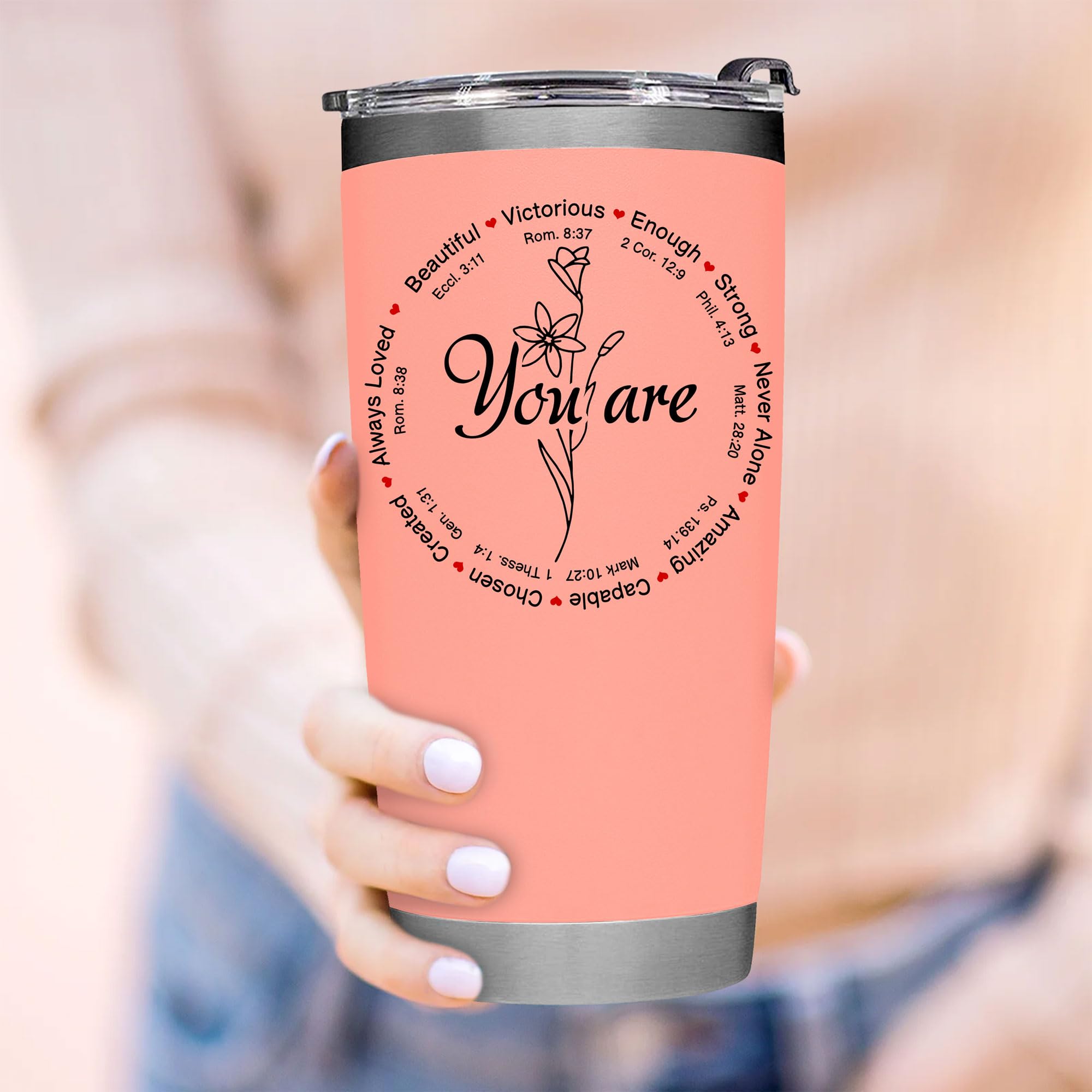 SOULVIBE Christian Gifts for Women - Religious Gifts for Women Faith - Mothers Day Gifts - Christmas Gifts for Women, Mom, Grandma, Sister, Auntie - You Are Beautiful - 20Oz Tumbler, Pink