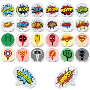 24pcs super theme hero cake toppers cupcake ring decor for kids hero theme birthday party supplies baking decorations party favors