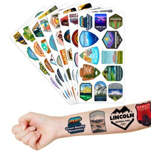 96 PCS National Park Outdoors Temporary Tattoos Stickers Birthday Party Decorations Supplies Adventure Wilderness Nature Tattoo Sticker Gifts for Kids Girls Boys School Rewards Carnival Christmas