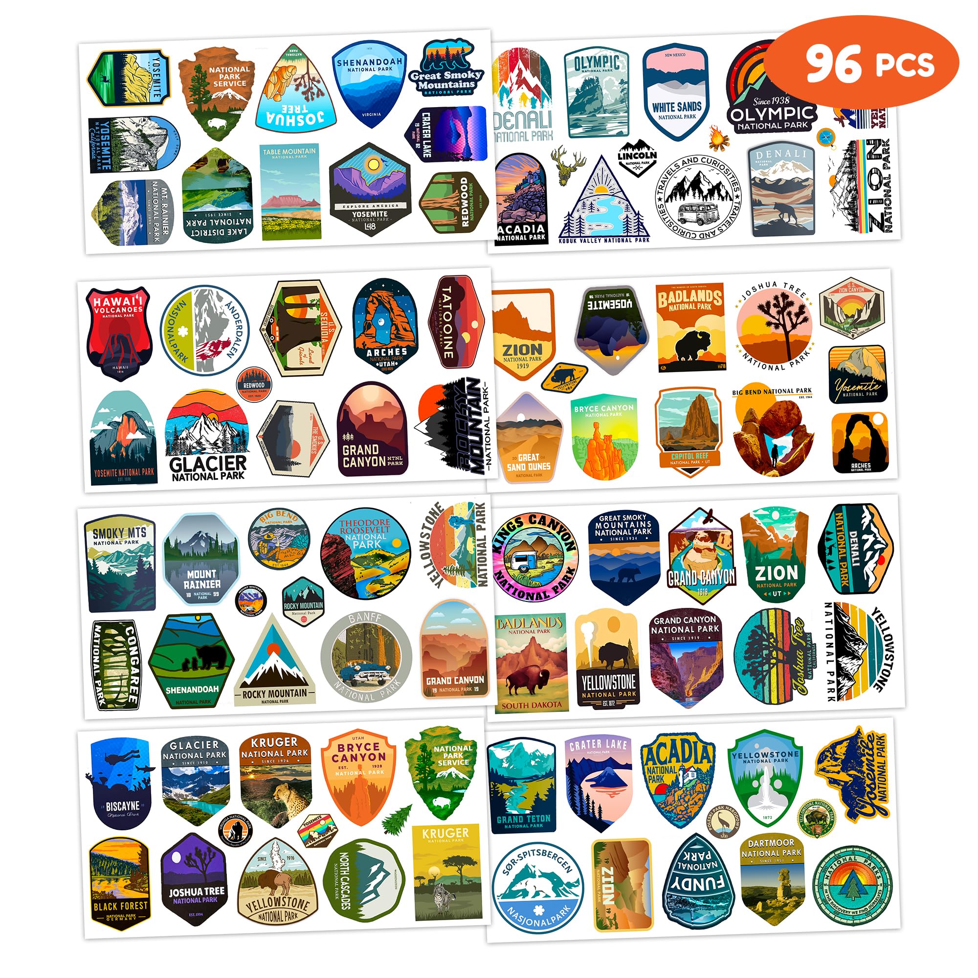 96 PCS National Park Outdoors Temporary Tattoos Stickers Birthday Party Decorations Supplies Adventure Wilderness Nature Tattoo Sticker Gifts for Kids Girls Boys School Rewards Carnival Christmas