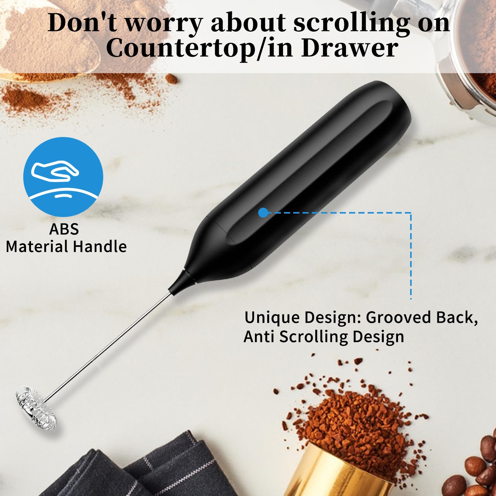 Rechargeable Milk Frother, Coffee Frother Handheld with USB-C Cable, Milk Frother Handheld for Coffee, Latte, Cappuccino, Matcha, Macchiato, Frappe, Hot Chocolate-Black