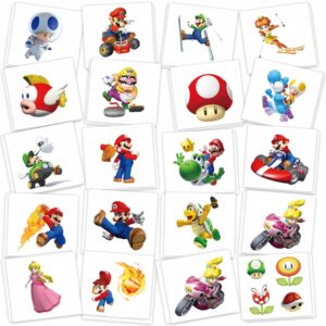 60pc mario temporary tattoos stickers,mario birthday party supplies favors mario waterproof fake tattoos stickers mario party decorations for kids boys girls school rewards gifts