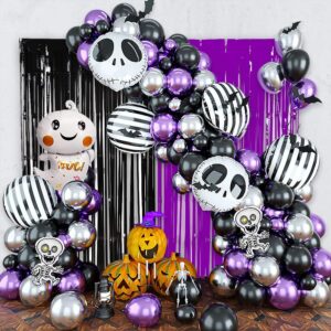 aibiin 87pcs halloween balloon garland arch kit halloween party balloons halloween balloons decorations purple black foil fringe curtain halloween spooky birthday baby shower backdrop balloon kit