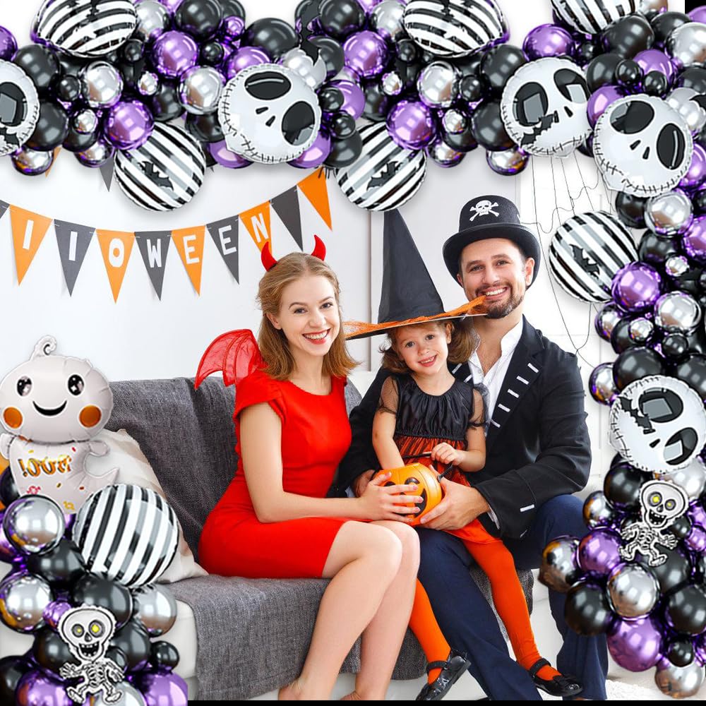 AIBIIN 87pcs Halloween Balloon Garland Arch Kit Halloween Party Balloons Halloween Balloons Decorations Purple Black Foil Fringe Curtain Halloween Spooky Birthday Baby Shower Backdrop Balloon Kit