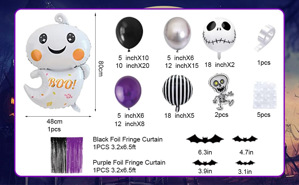 AIBIIN 87pcs Halloween Balloon Garland Arch Kit Halloween Party Balloons Halloween Balloons Decorations Purple Black Foil Fringe Curtain Halloween Spooky Birthday Baby Shower Backdrop Balloon Kit