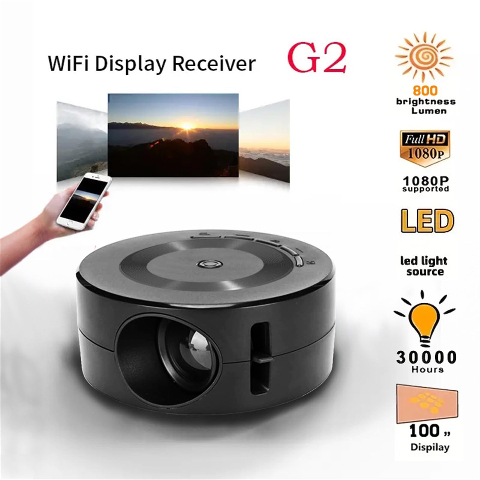 Portable 1080p Outdoor Movie Mini Projector - Home Movie LED Video Outdoor Movie Stereo Projector With USB HDMI Interface And Remote Control for Videos TV Dramas Photo Sharing