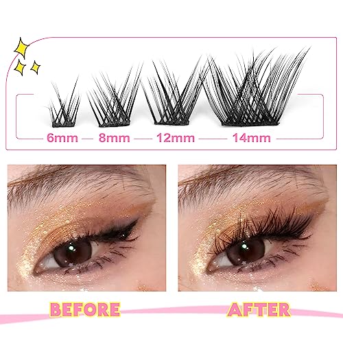 Cluster Lashes Fox Eye Lash Individual DIY Lash Extension 64 Clusters Natural Manga Eye Lash Clusters Wispy Mixed Lengths Eyelash Pack by Mavphnee