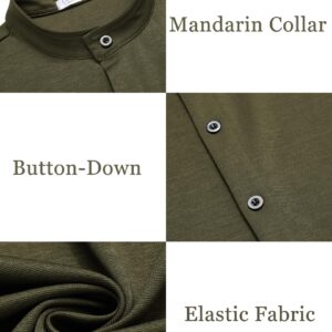 COOFANDY Mens Collarless Dress Shirts Muscle Fit Wrinkle Free Button Down Shirts Army Green