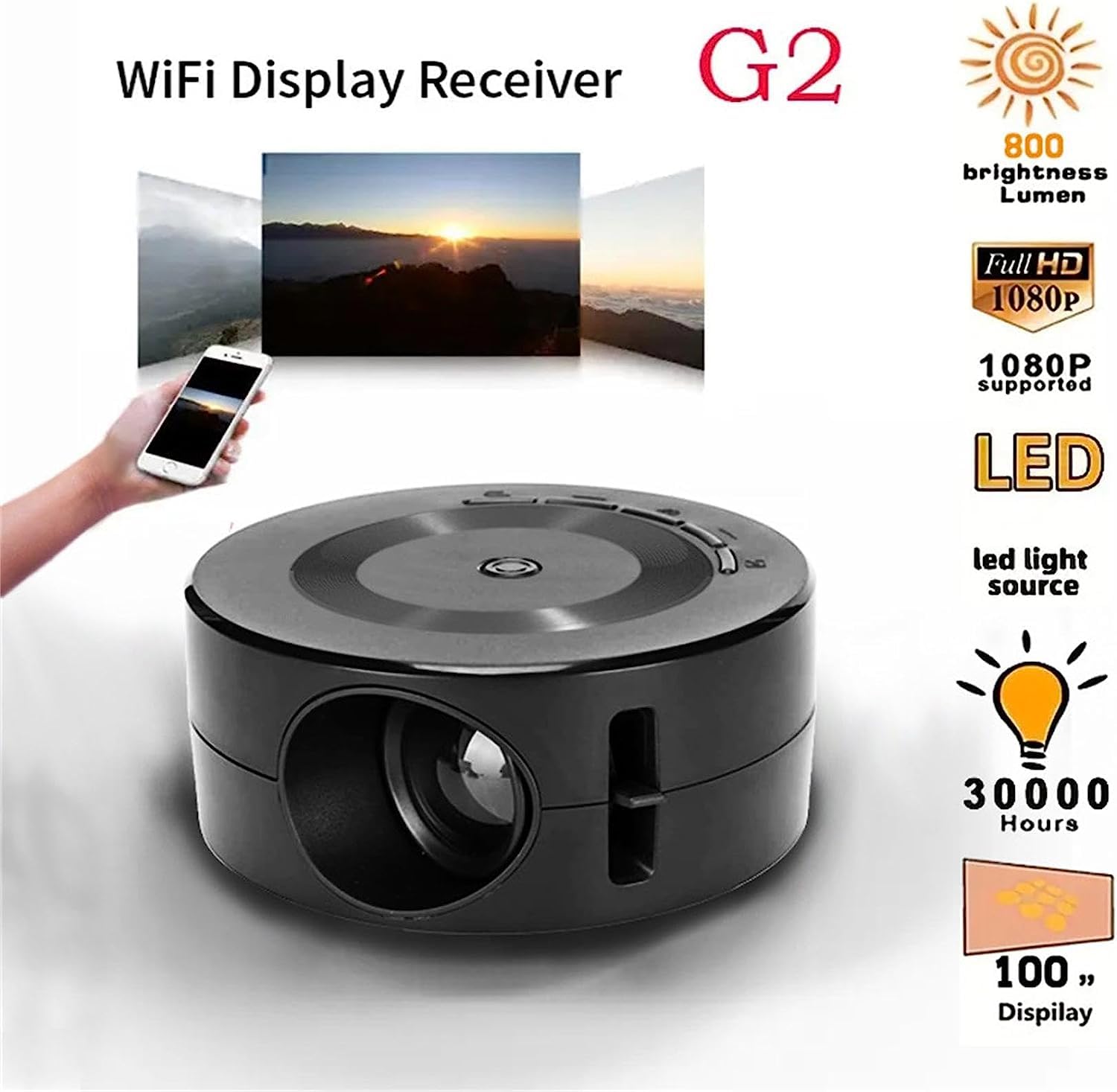 Portable HD 1080P Projector, Cinema-Grade Display, Outdoor Movie Projector Home Movie LED Video Projector with USB HDMI Port and Remote Control Movie Projector for Home Balcony Car