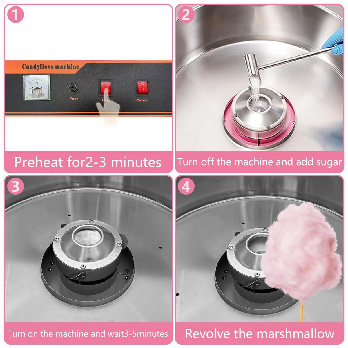 1000W Electric Cotton Candy Machine,Commercial cotton candy machine with Stainless Steel Bowl and Sugar Scoop,Cotton-candy Machine,for Birthdays, School function, or Social Events, Pink