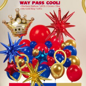 Red Blue Gold balloon garland Arch Kit 145pcs with long Balloons mylar Starburst Crown balloon For Spider Hedgehog superhero birthday theme party Cartoon Baby Shower video game decorations