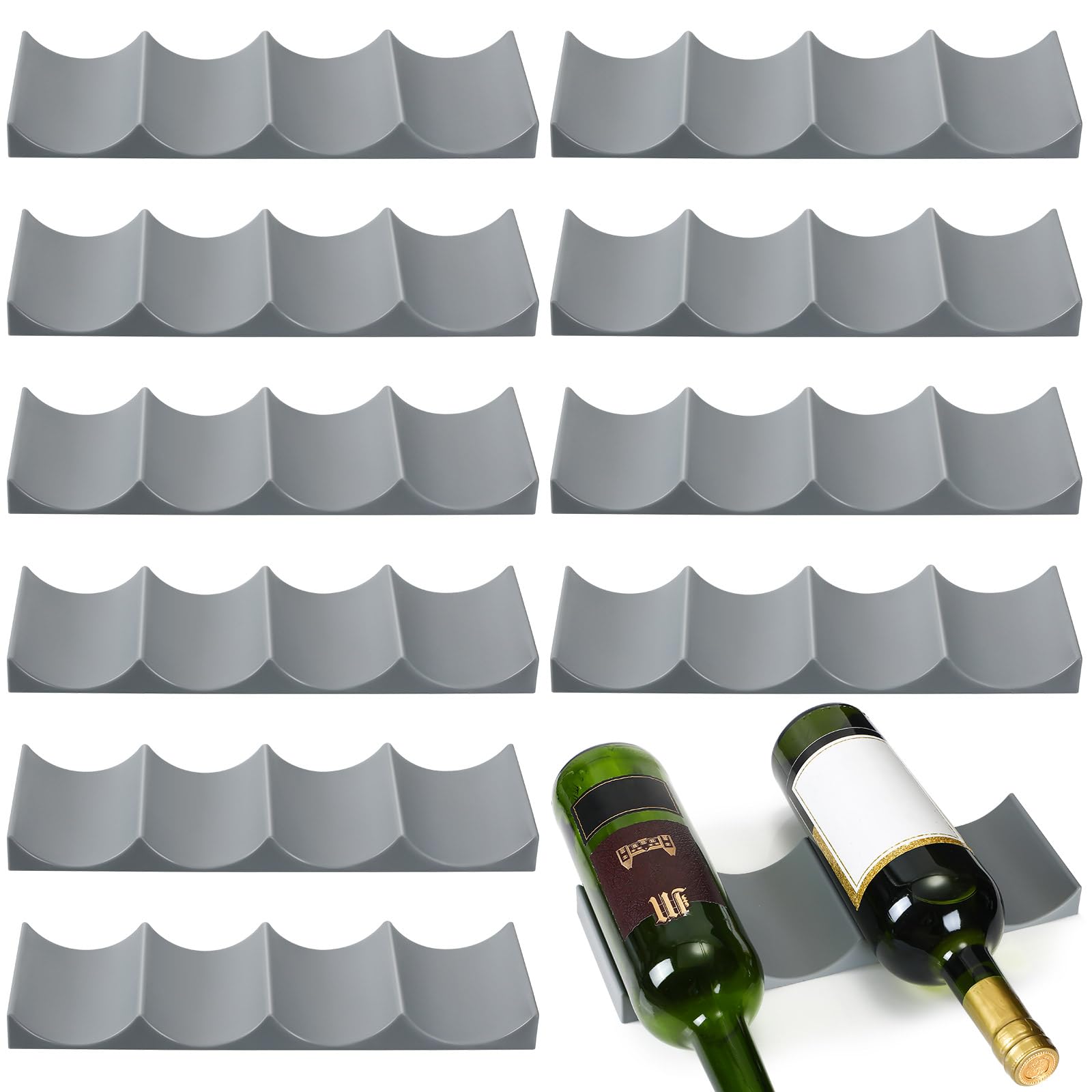 Thyle 10 Pcs European Style Wine Rack Countertop Refrigerator Bottle Display Mat Anti Slip Fridge Wine Bottle Holder Horizontal Storage Cabinet Shelf Bottle Organizer for Kitchen, Dark Gray